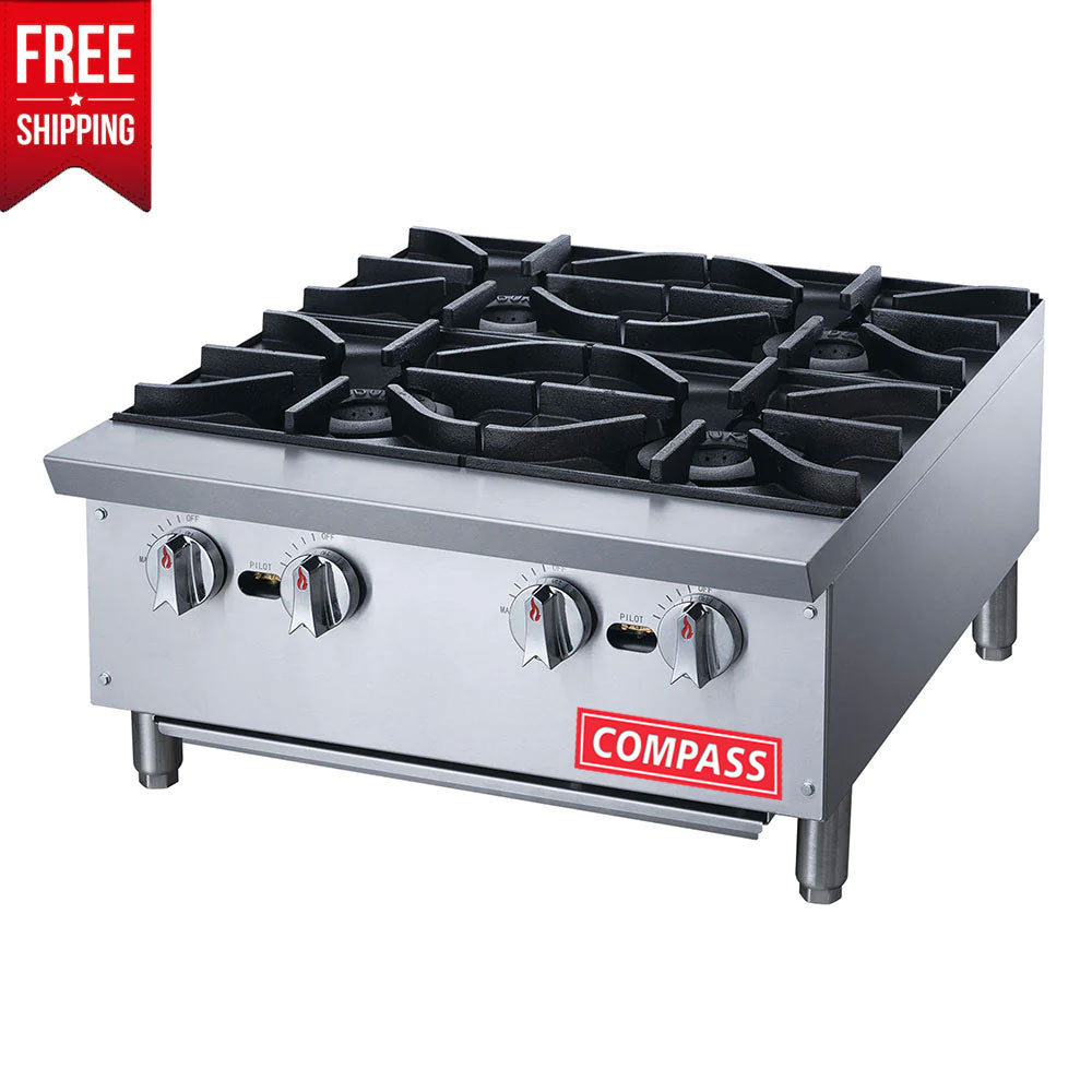 Compass DCHPA24 24" Hot Plate – 4 Burners, 112,000 BTU, NG/LP, Stainle ...